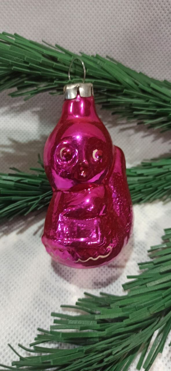 Елочная игрушка Белочка подвесная винтажная, стекло, СССР