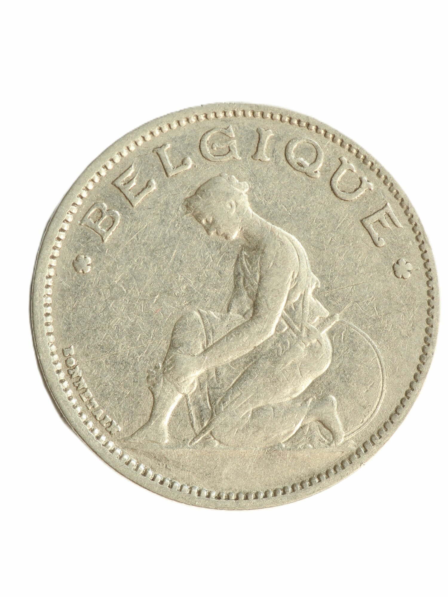 Подлинная монета Бельгия 1 франк 1930 год надпись на французском - 'BELGIQUE'