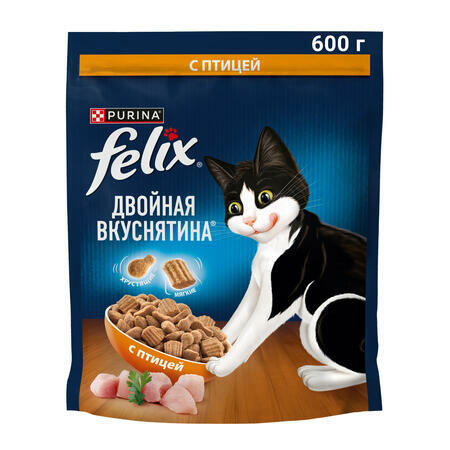 FELIX Двойная Вкуснятина 2 шт по 600 г, сухой корм для взрослых кошек, с птицей