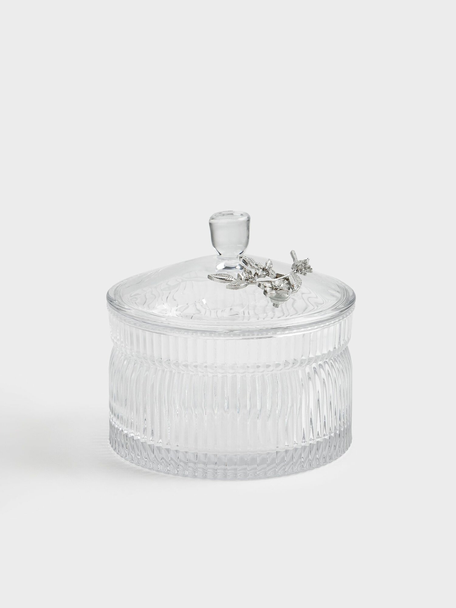 Емкость для хранения, 12,5х12 см, 600 мл, стекло Р/металл, Серебристые цветы, Ribby silver, Kuchenland