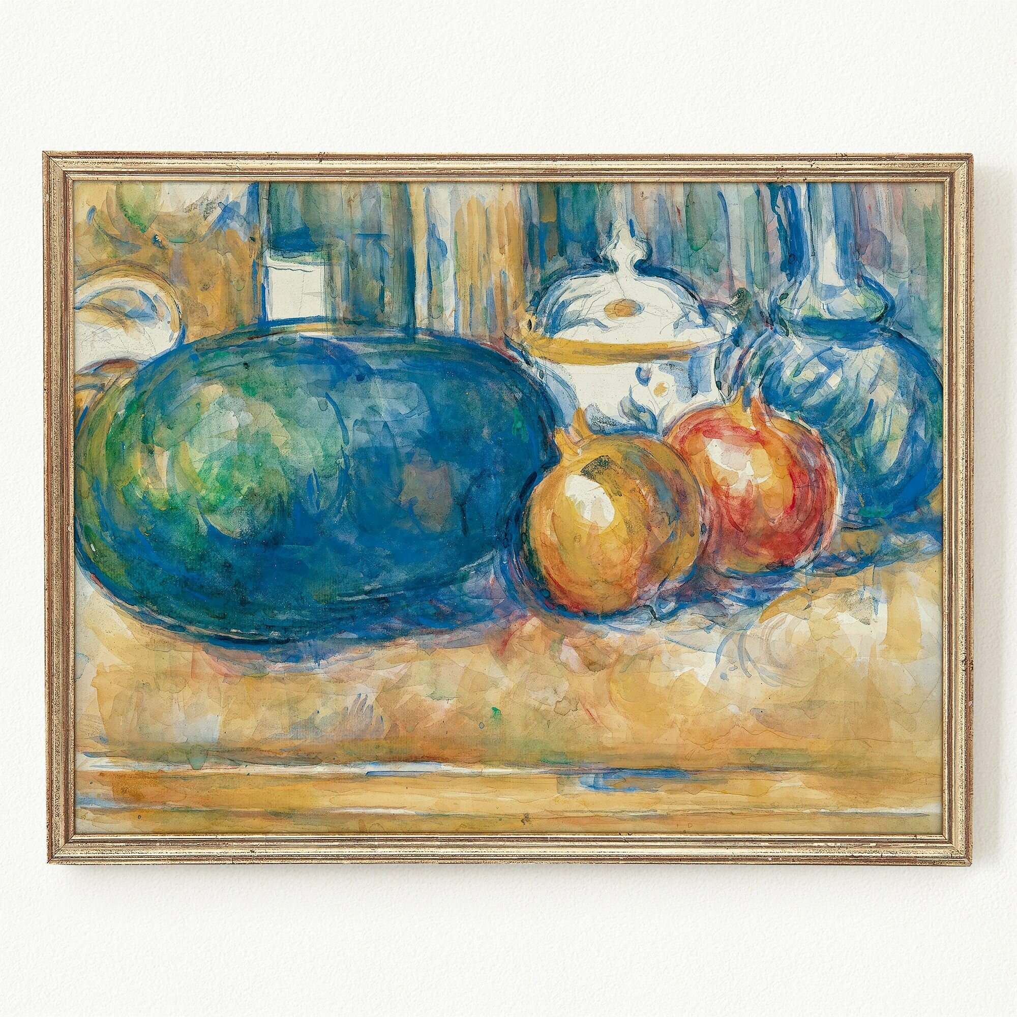 Постер "Натюрморт с арбузом и гранатами - Поль Сезанн", 50х70 см (без рамки)