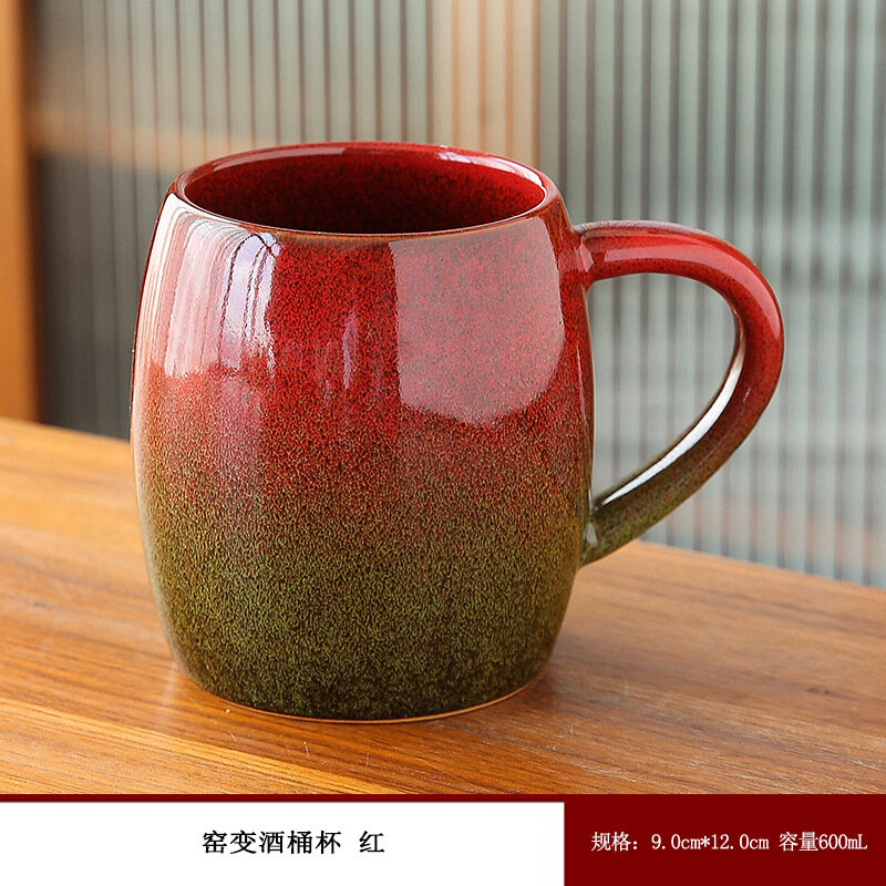 Керамическая кружка с высокой эстетической привлекательностью, чашка для пары, большая вместимость, нишевая кофейная чашка, креативная чашка в форме винной бочки, изготовленная в печи.