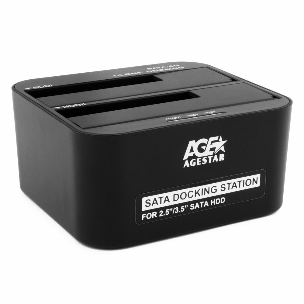 Докстанция 2x2.5\/3.5\ SATA HDD/SSD AgeStar 3UBT6-6G, USB 3.0, пластик, черный, UASP, Clone, USB 3.0