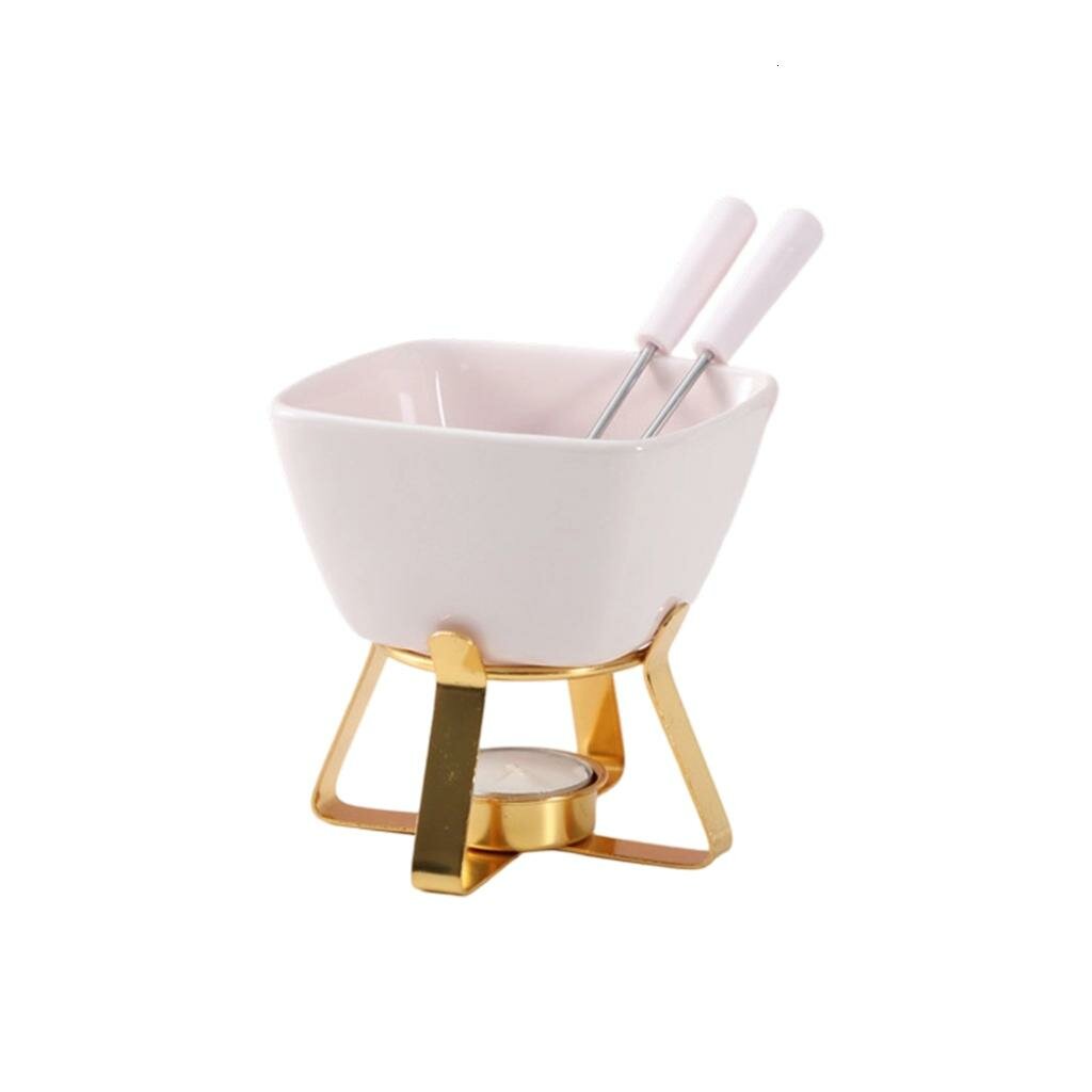 Керамический фондю-набор для шоколада и сыра, Розовая чаша - Золотая полка