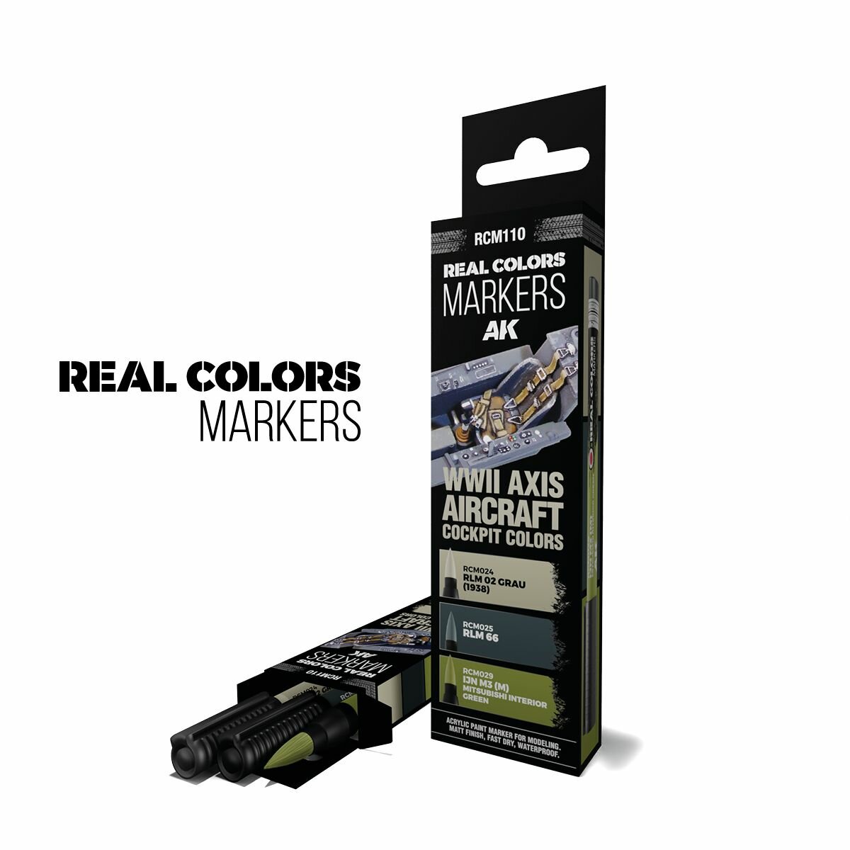 Набор Акриловых маркеров AK Interactive - Real Colors Markers set - WWII Axis Aircraft Cockpit