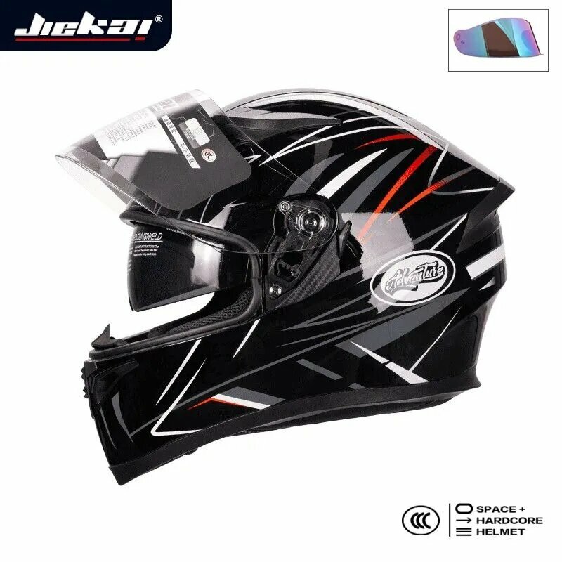 JIEKAI Мотошлем, цвет: черный, красный, размер: L
