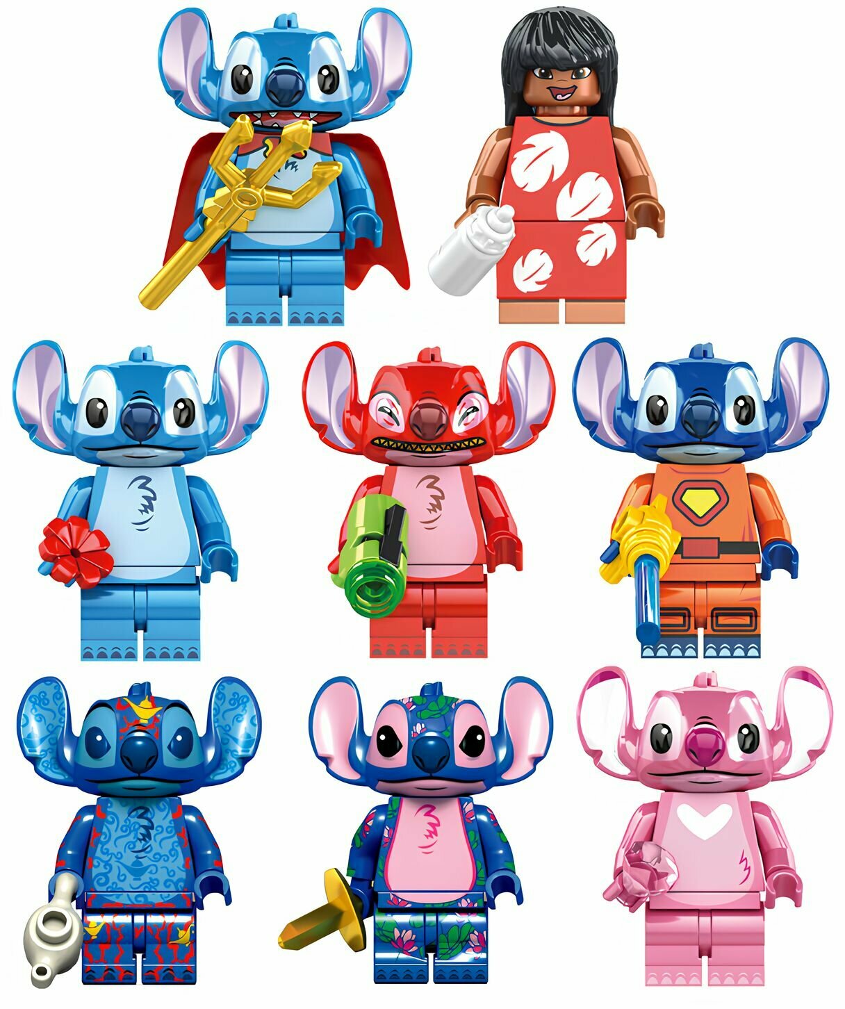 Набор минифигурок Лило и Стич / Lilo and Stitch совместимы с конструкторами лего 8шт (4.5см, пакет)