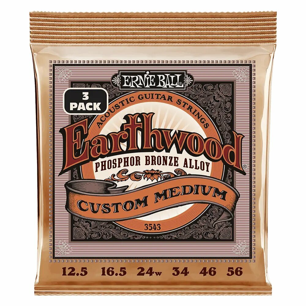 Струны для акустической гитары ERNIE BALL 3543 Earthwood Phosphor Bronze Custom Medium 3 Pack 12.5-56
