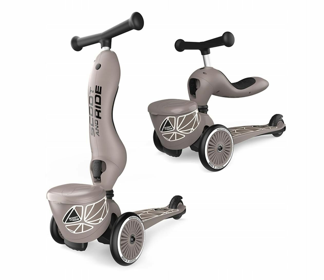 Детский самокат Scoot And Ride - Highwaykick 1 Lifestyle 2-в-1 самокат-беговел с багажником, коричневый- 96605