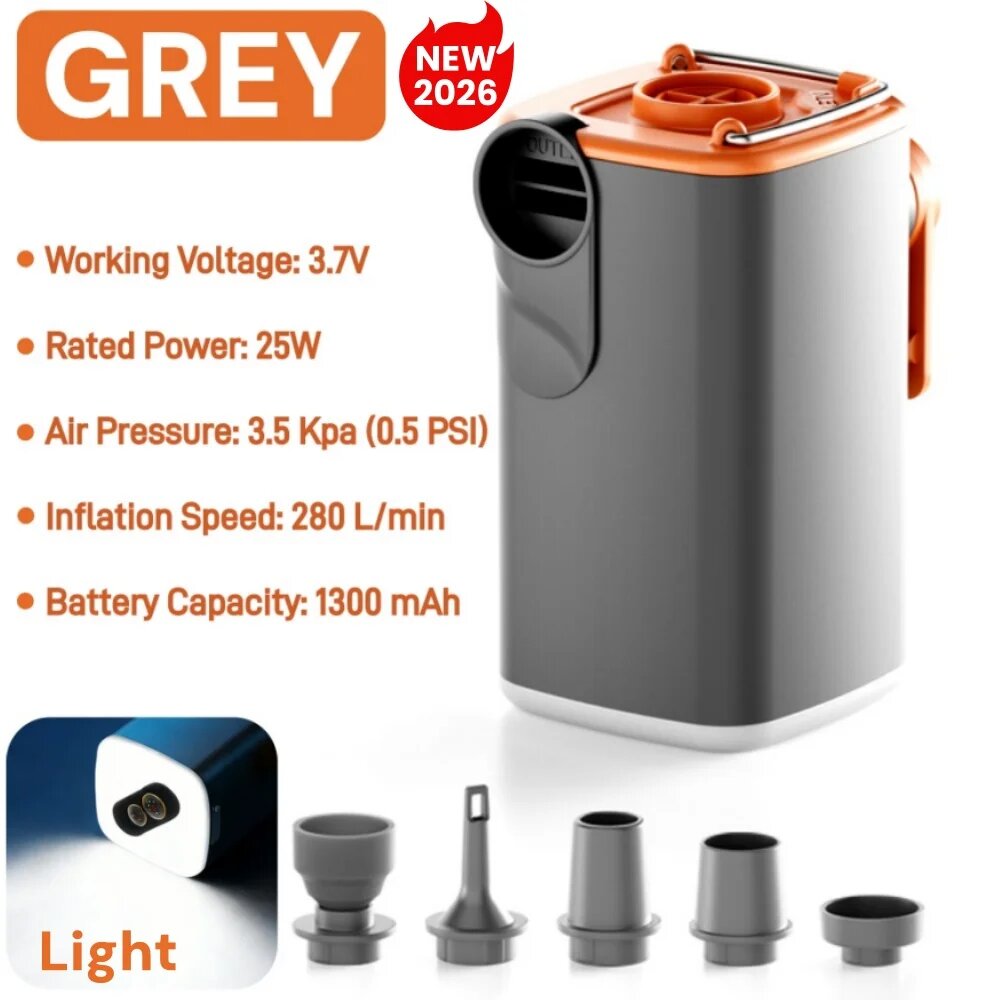 Портативный компрессор серый, 3.7V, 25W, 3.5 Kpa, 280 L/min, 1300