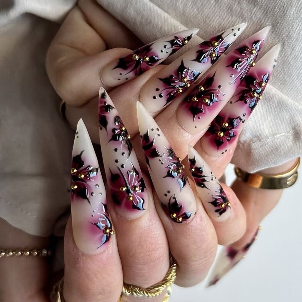 Цветочный Пресс на Ногте, Поддельная Палочка для Ногтей Приклеивает на Ноготь Накладной Ноготь Акриловый Ноготь Искусственный Накладной Ноготь для Дизайна Ногтей