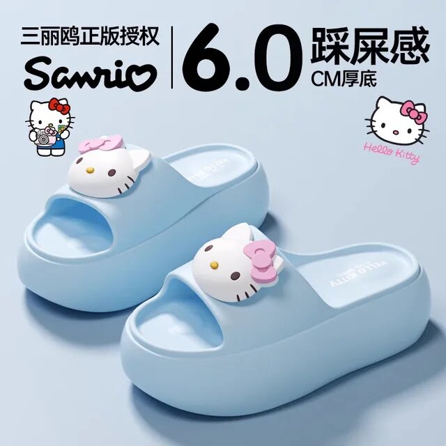 Летние тапочки Sanrio Hello Kitty для девочек, в стиле аниме, с толстой подошвой из ЭВА, нескользящие, домашние тапочки для ванной, мягкие и удобные сандалии для дома и школы. Размер обуви: 39-40