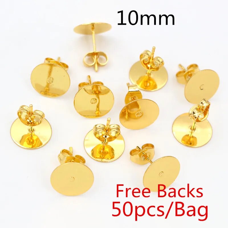 Золотые пустые серьги-гвоздики из нержавеющей стали Wadsfred 10mm x 50pcs