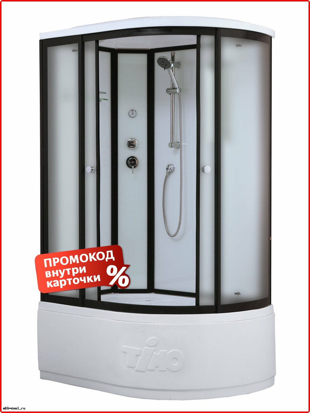 Душевая кабина Timo Franco 120x85 высокий поддон, асимметричная, черный, подсветка, сиденье