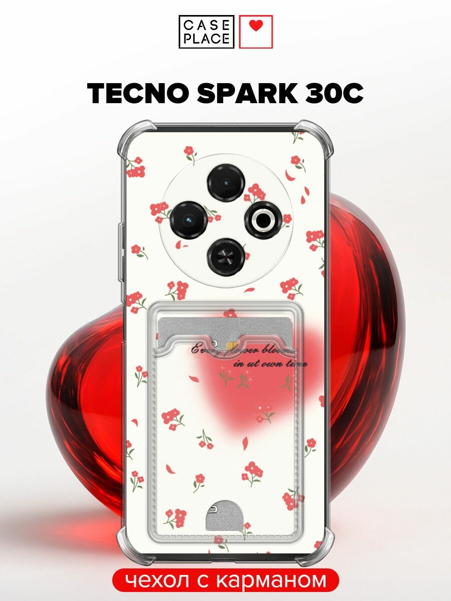 Чехол на Tecno Spark 30C (Текно Спарк 30C) с картой и принтом Размытое сердце в цветах