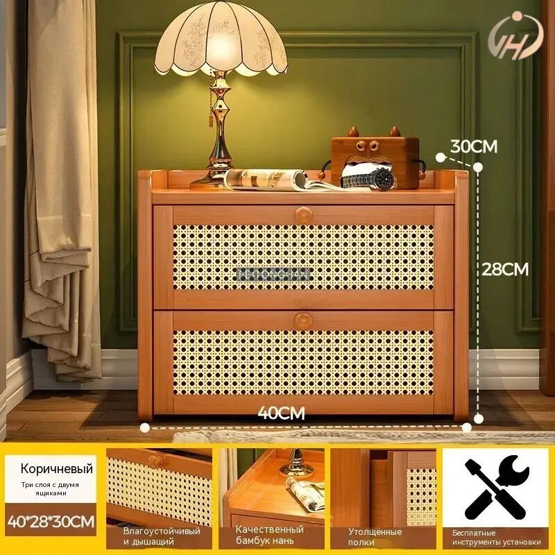 Комод для спальни 40х30x28 см, бамбуковый, с двумя ящиками, для взрослых и детей
