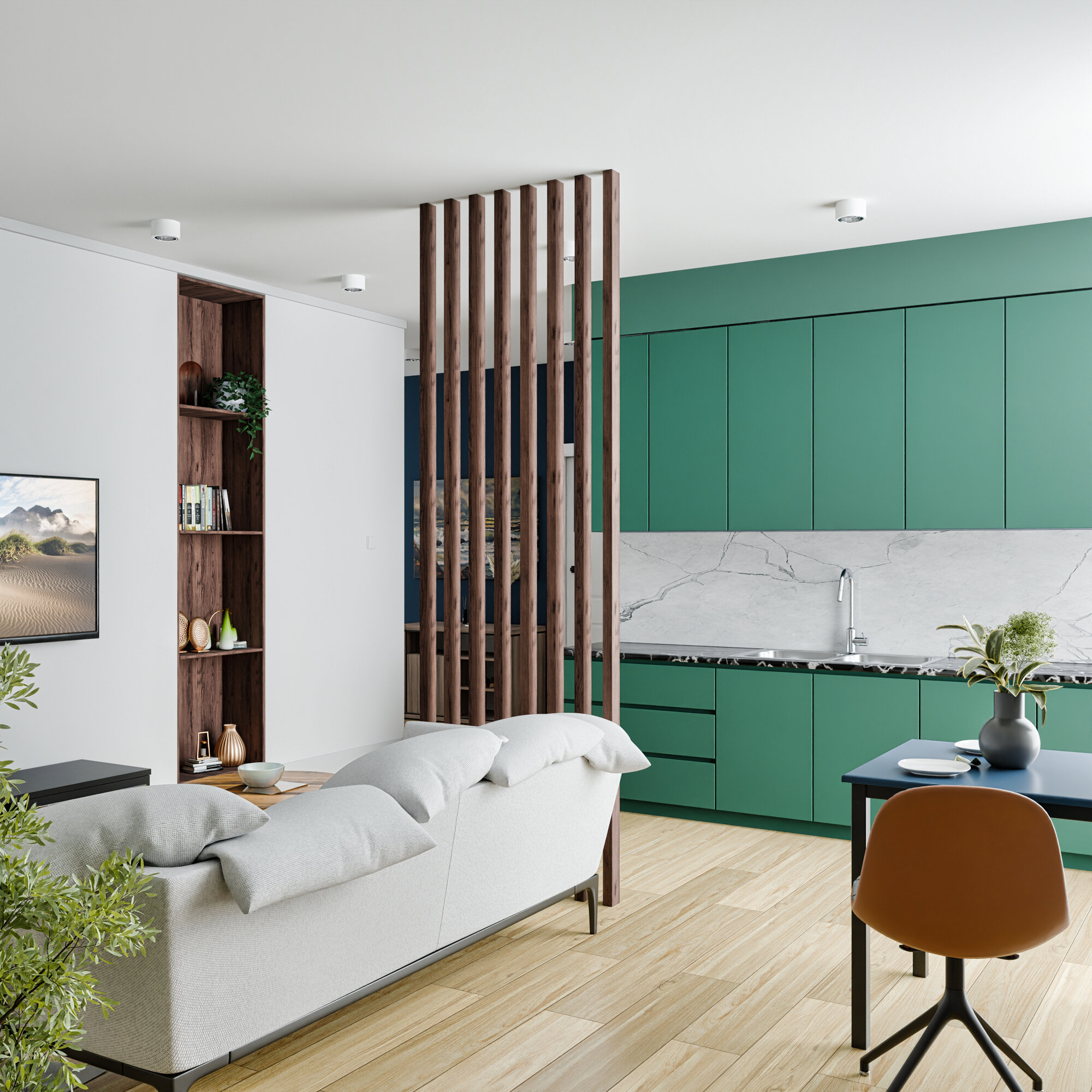 Реечная перегородка для зонирования пространства 864 мм, Дуб Катания