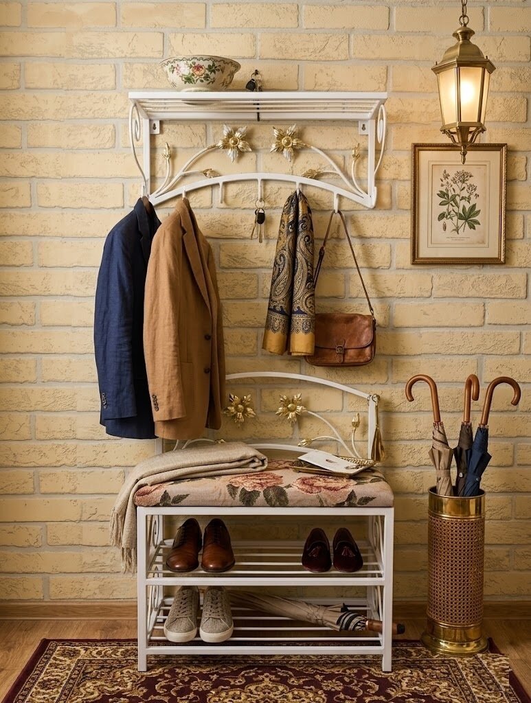 Кованая прихожая, Студия кованой мебели Нива, цвет белый/светло-розовый