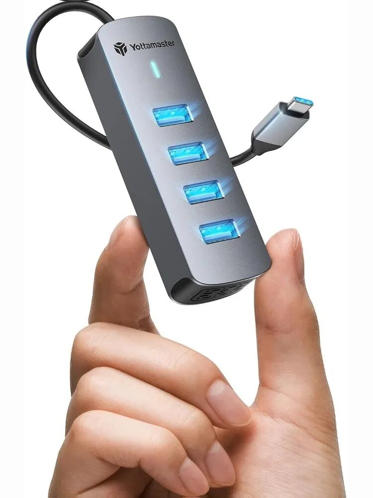 USB HUB Yottamaster PH4U-C3 хаб USB 3.2 Gen1 USB C, АБС+алюминиевый сплав USB A 3.0*4 (5 Гбит/с) для ноутбуков, серый