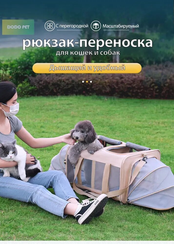 Переноска для кошек и собак, Большая переноска для 2 кошек до 38 фунтов Расширяемый, размеры 55 x 35 x 35 cm.