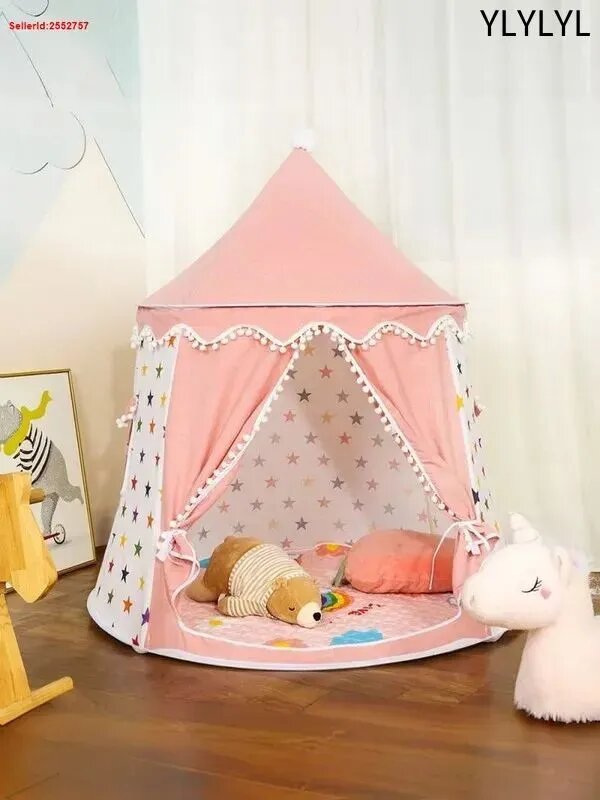 Детский вигвам для девочек, розовая палатка для игр в комнату, с ковриком