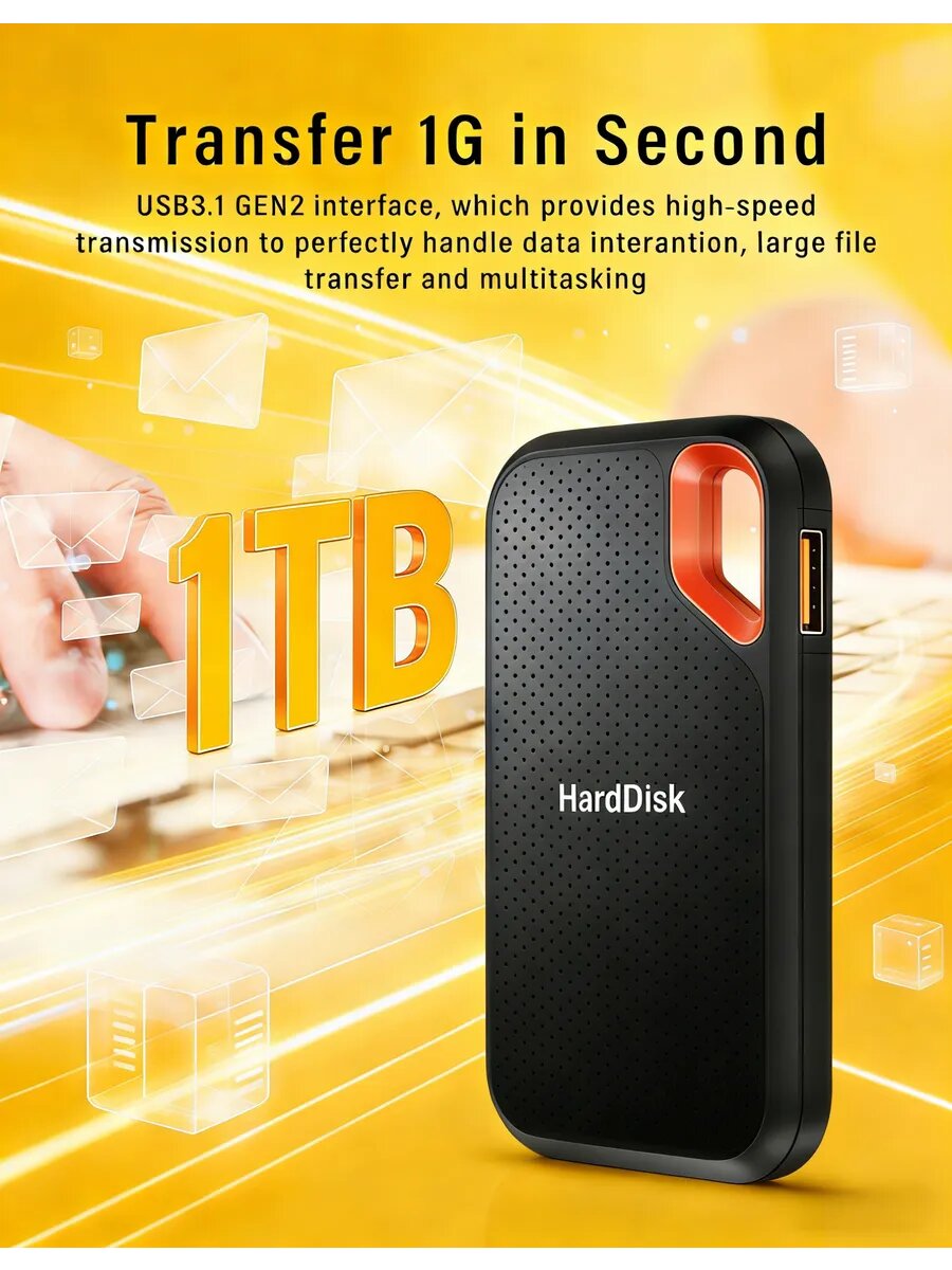 Портативный твердотельный накопитель, до 1050 МБ/с USB-C,1ТB
