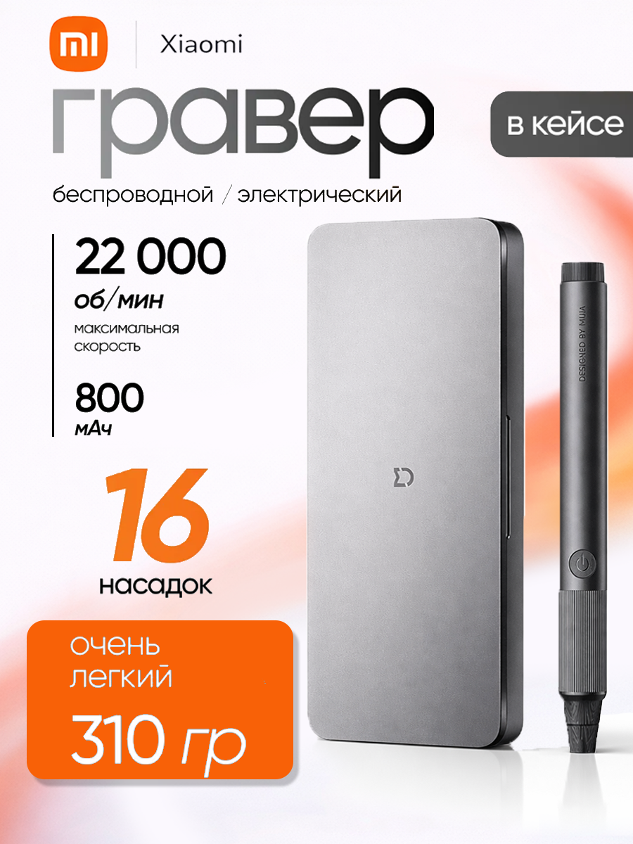 Гравер электрический Xiaomi Mijia Household Sharpening Pen (MJDMB001QW), с насадками, серый