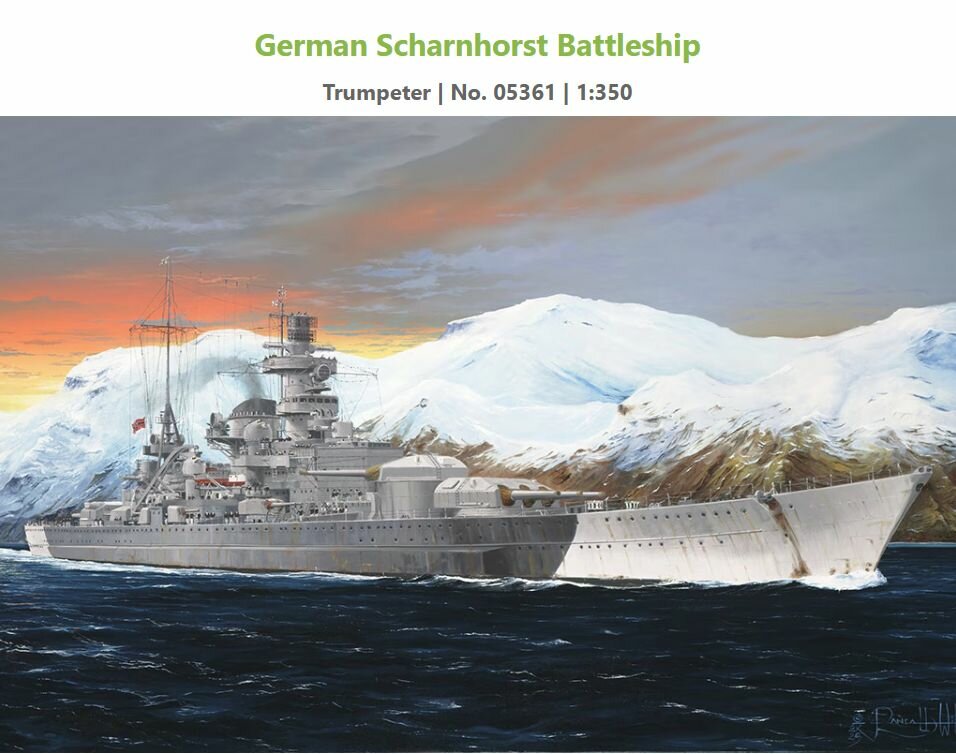 Сборная модель Trumpeter 05361 Немецкий линкор Scharnhorst (Шарнхорст), 1/350, фототравление и цепи