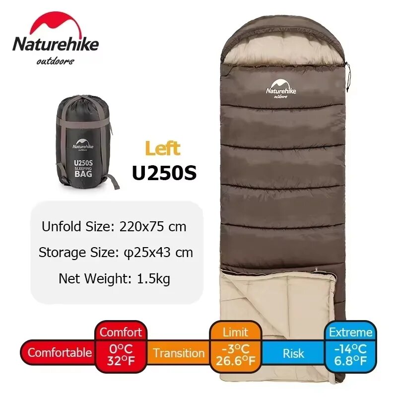 Naturehike одноместный полиэстеровый спальный мешок удлиненный (-10°C)