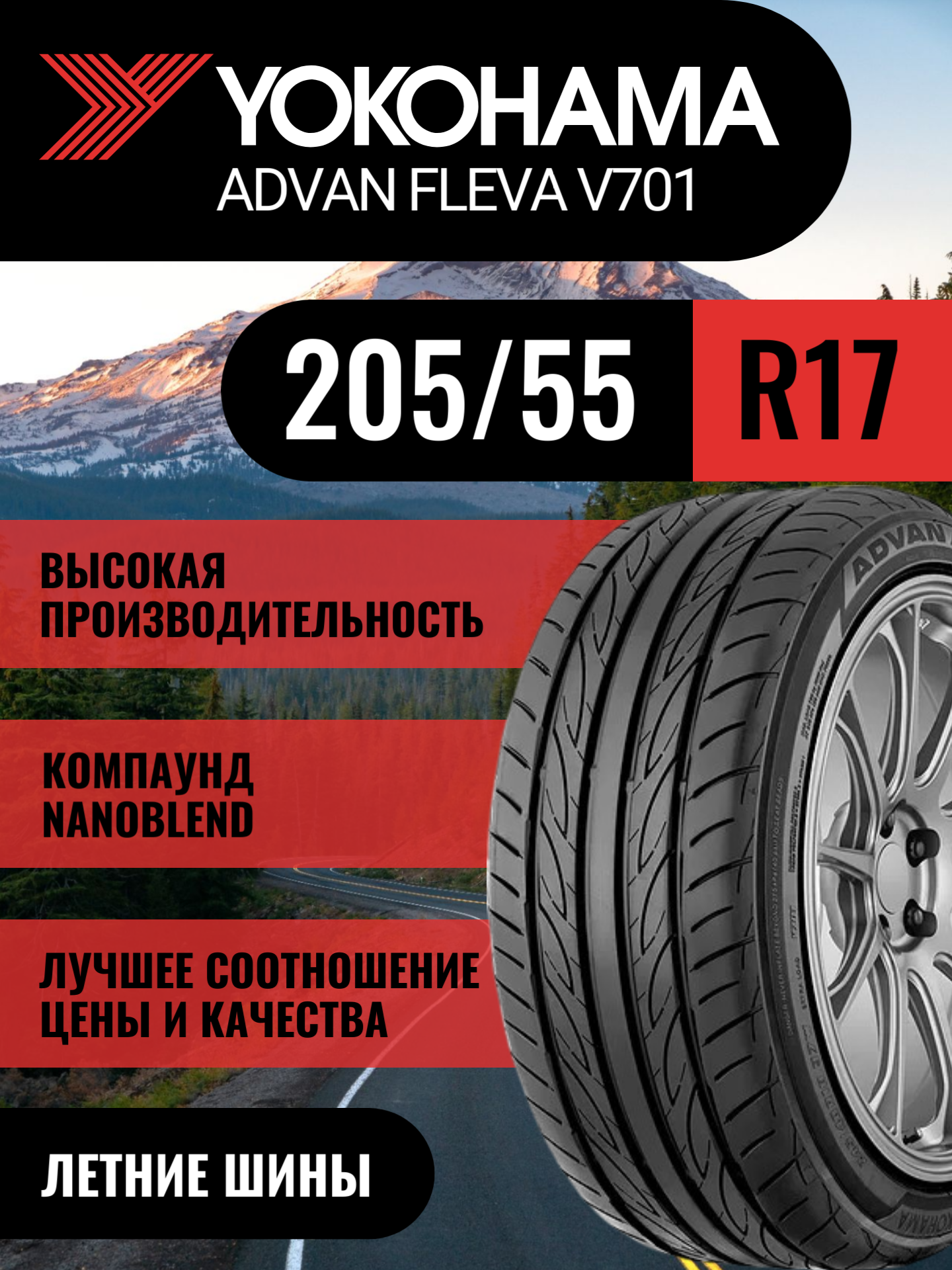 Шины автомобильные 205 55 17 91 V ADVAN Fleva V701 Летняя Производитель Yokohama