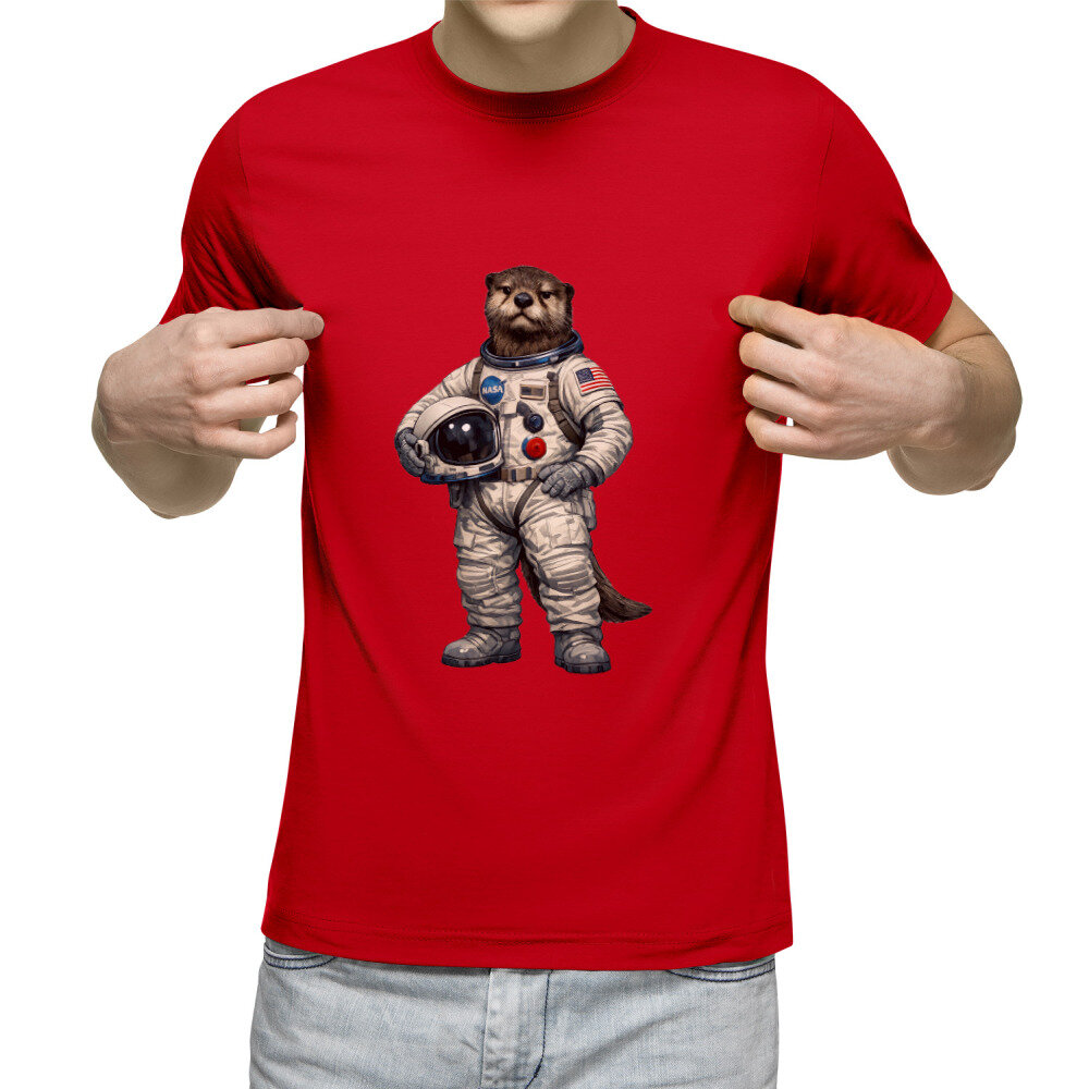 Мужская футболка «Выдра Космонавт NASA» (красный, 2XL)