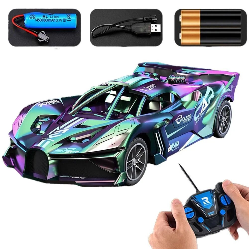Машинка спортивная на пульте управления, радиоуправляемая, Bugatti, дрифт, 4 канала, Li-ion аккумулятор, фиолетовый/зеленый