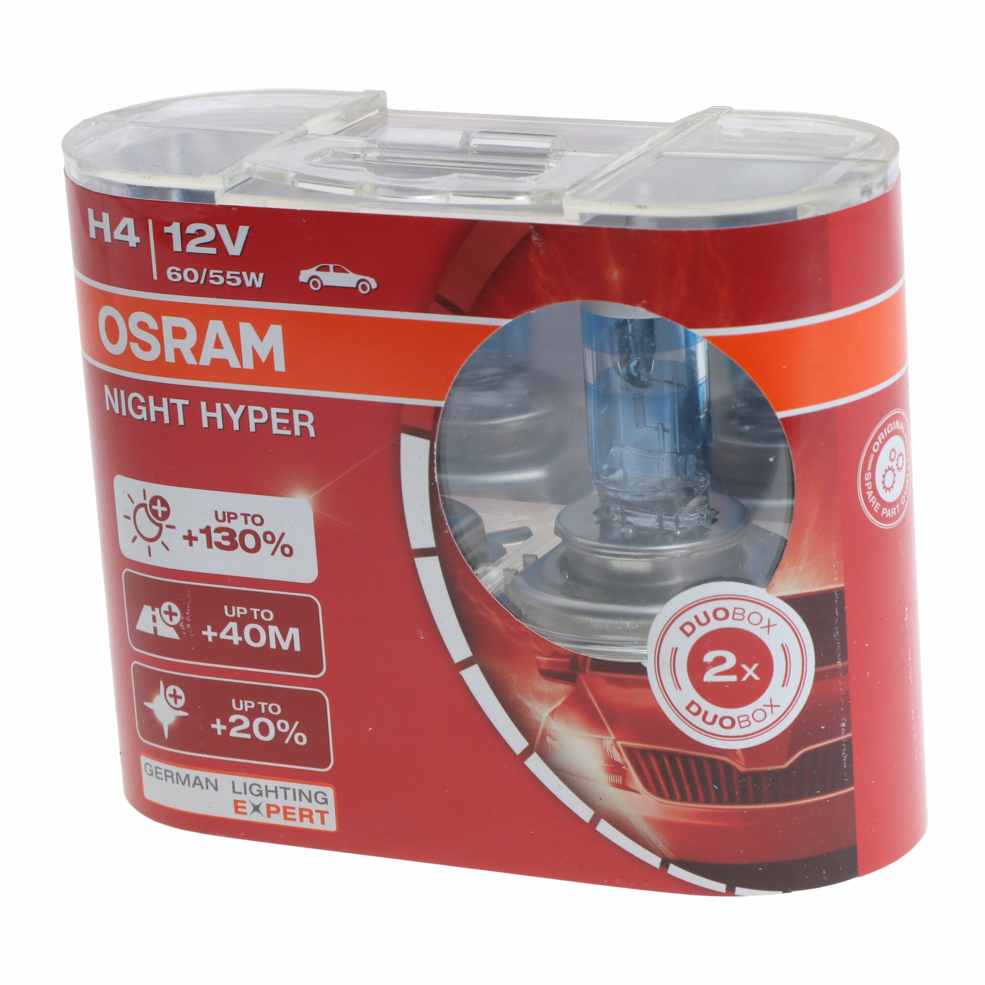Автолампа H4 60/55W P43t+130% NIGHT HYPER 12V, 2 шт