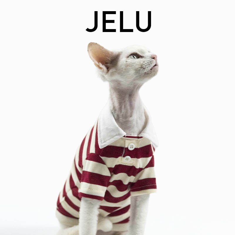 JELU Футболка для сфинксов - Красно-белая полоска, Плоская рубашка, Мягкая дышащая ткань, Размер S для сфинксов