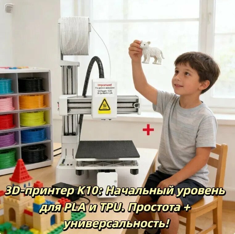 3D-принтер K10: Начальный уровень для PLA и TPU. Простота + универсальность!