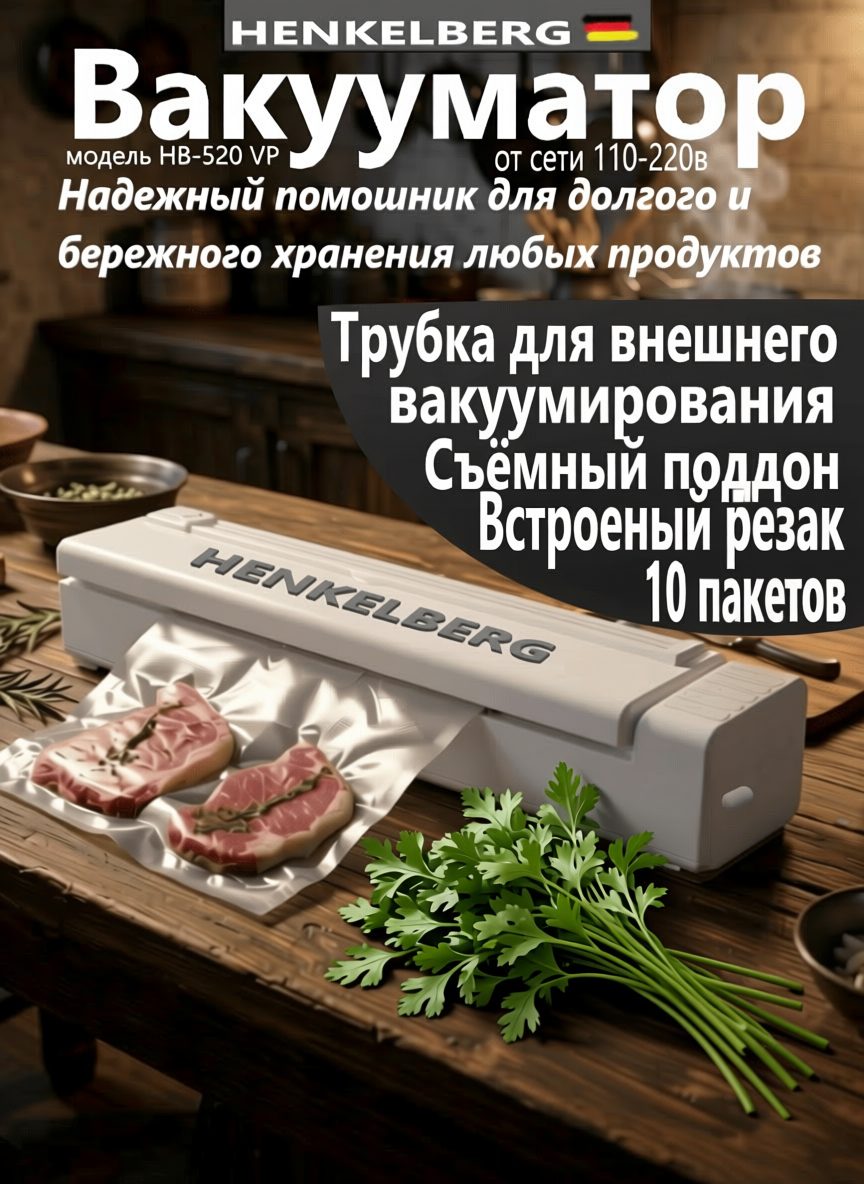 Вакуумный упаковщик Henkelberg "HB-520VP", для сохранения свежести и аромата продуктов