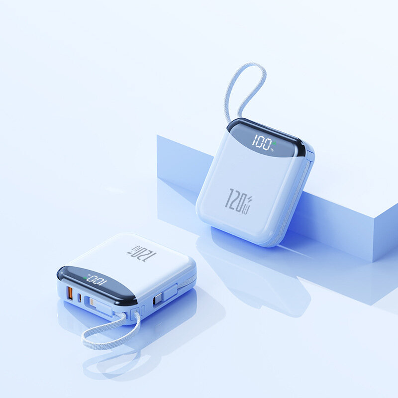 Новый Power Bank 120W с кабелем быстрой зарядки, 20000mAh, компактный и портативный, с возможностью нанесения логотипа
