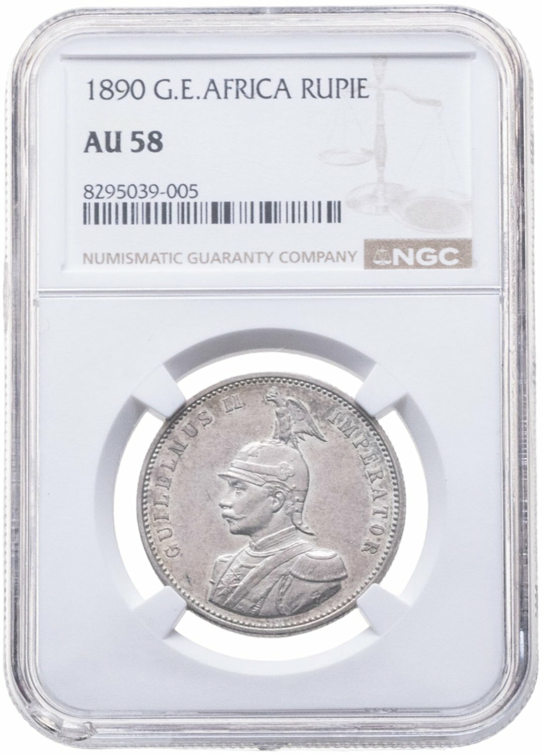 Германская Восточная Африка 1 рупия rupee 1890 в слабе NGC AU58, Серебро 917