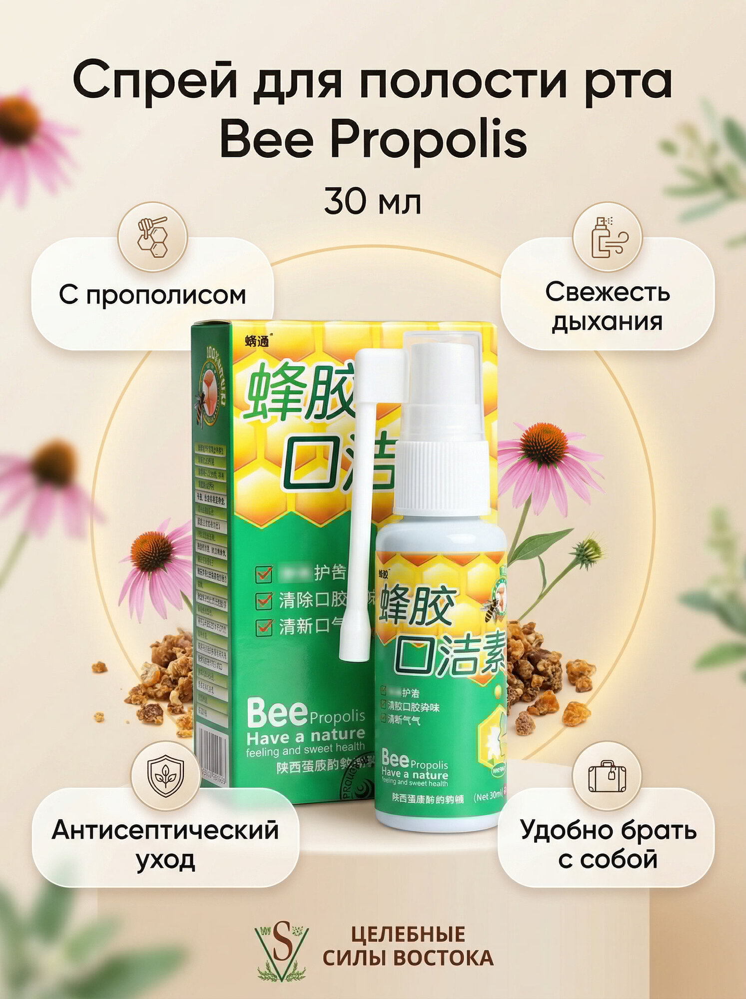 Спрей для полости рта Bee Propolis с прополисом — свежесть дыхания и антисептическое действие