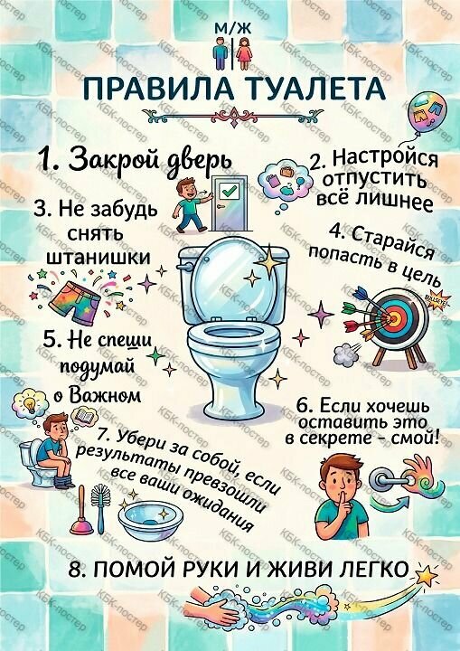 "Правила пользования туалетом". 42х30 см. Плакат А3_015.
