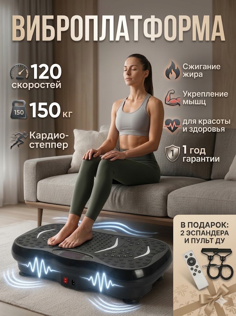 Виброплатформа для похудения тренажер до 200 кг С блютуз，регулировка амплитуды, 49 программ