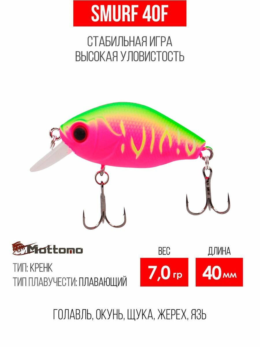 Воблер для рыбалки Mottomo Smurf 40F 7,0g Watermelon Pink, крэнк плавающий для спиннинга. Приманка на голавля, форель.