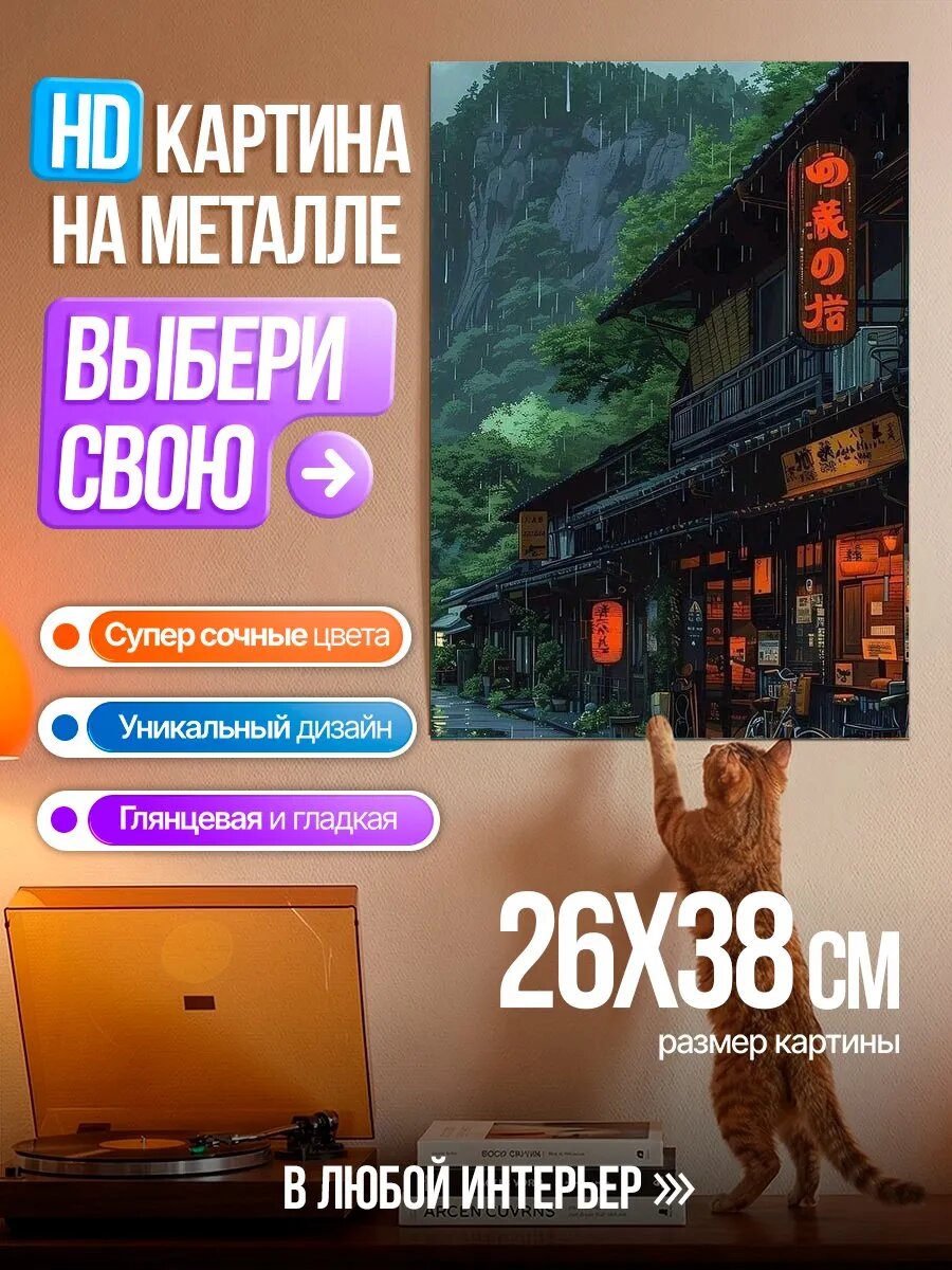 Картина на HD металле Японская улица под дождем