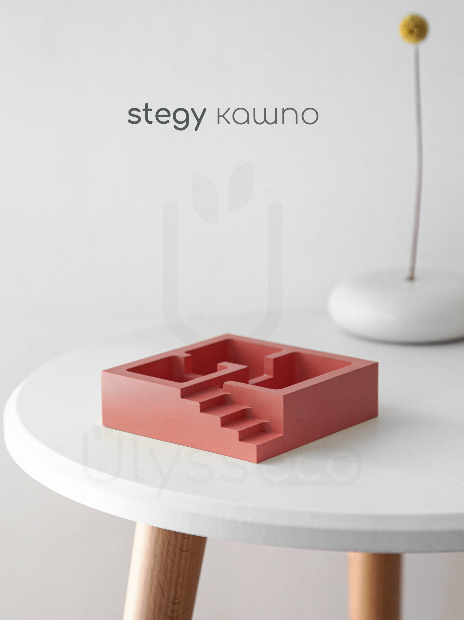 Маленькое кашпо с лестницей Stegy для литопсов, красное, лак, искусственный камень, 10x3 см