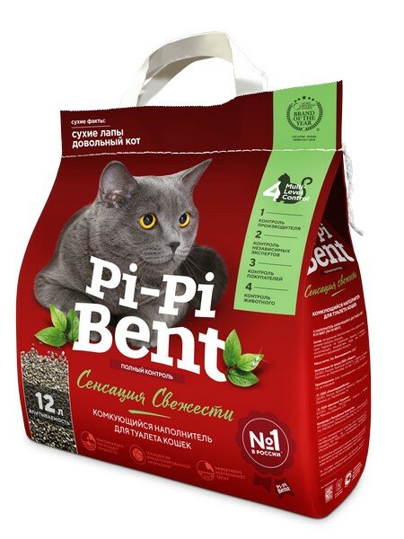 Pi-Pi-Bent Sensation / Наполнитель для кошачьего туалета ПиПиБент Сенсация Свежести Комкующийся фас. 12 л (5 кг)