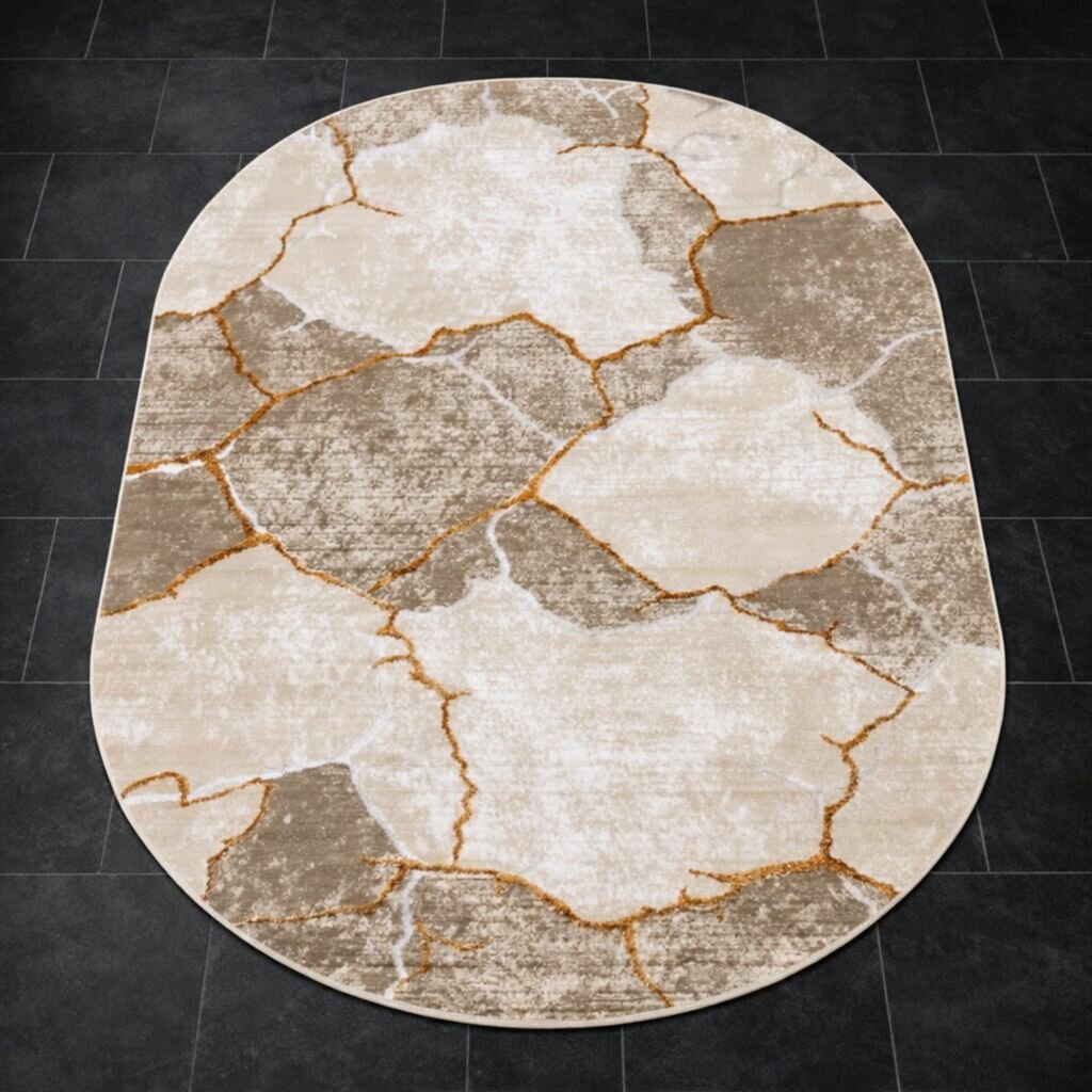 Ковер Турецкий Nord дизайн 10455A цвет BEIGE / GOLD Овал 2x2.9м
