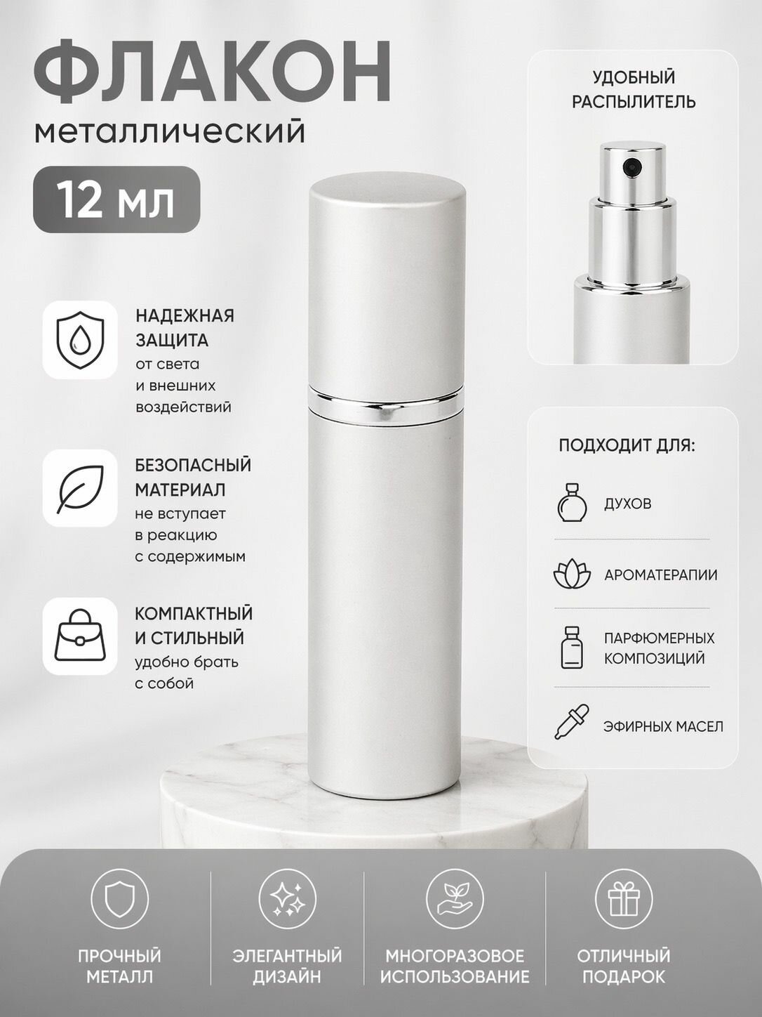 Флакон-спрей атомайзер металлический 12мл
