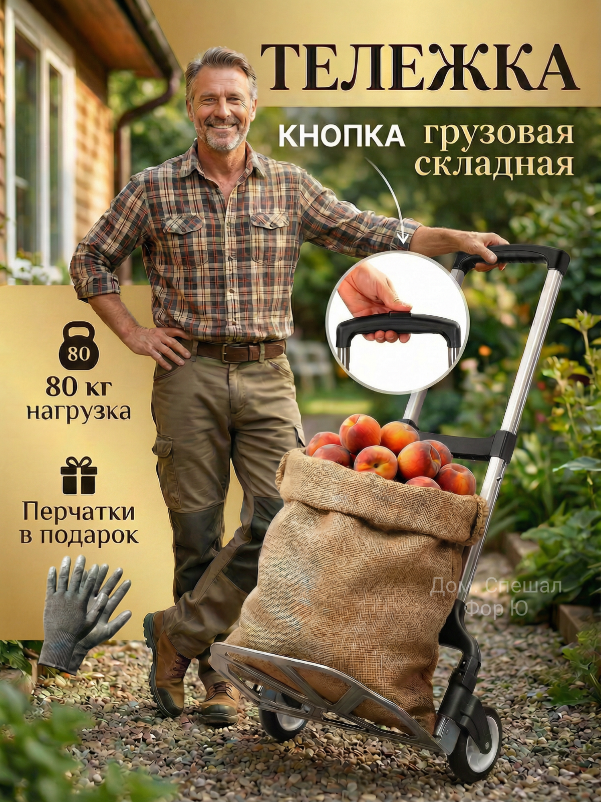 Тележка грузовая на колесах складная, ручка телескопическая 80 кг