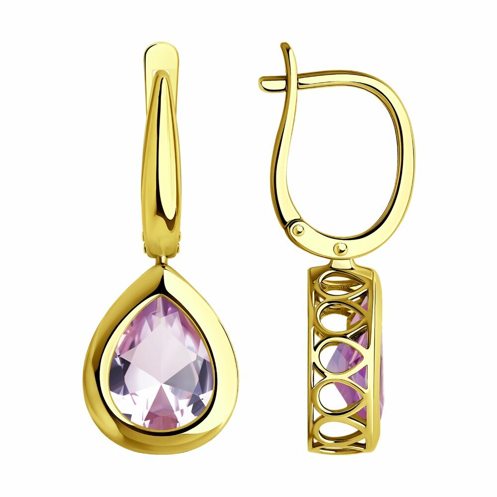 Серьги, желтое золото, 585 проба, аметист