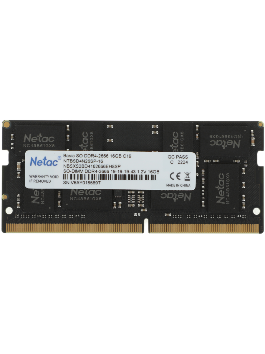 Память DDR4 16GB 2666MHz Netac NTBSD4N26SP-16 Basic RTL PC4-21300 CL19 SO-DIMM 260-pin 1.2В single rank RTL